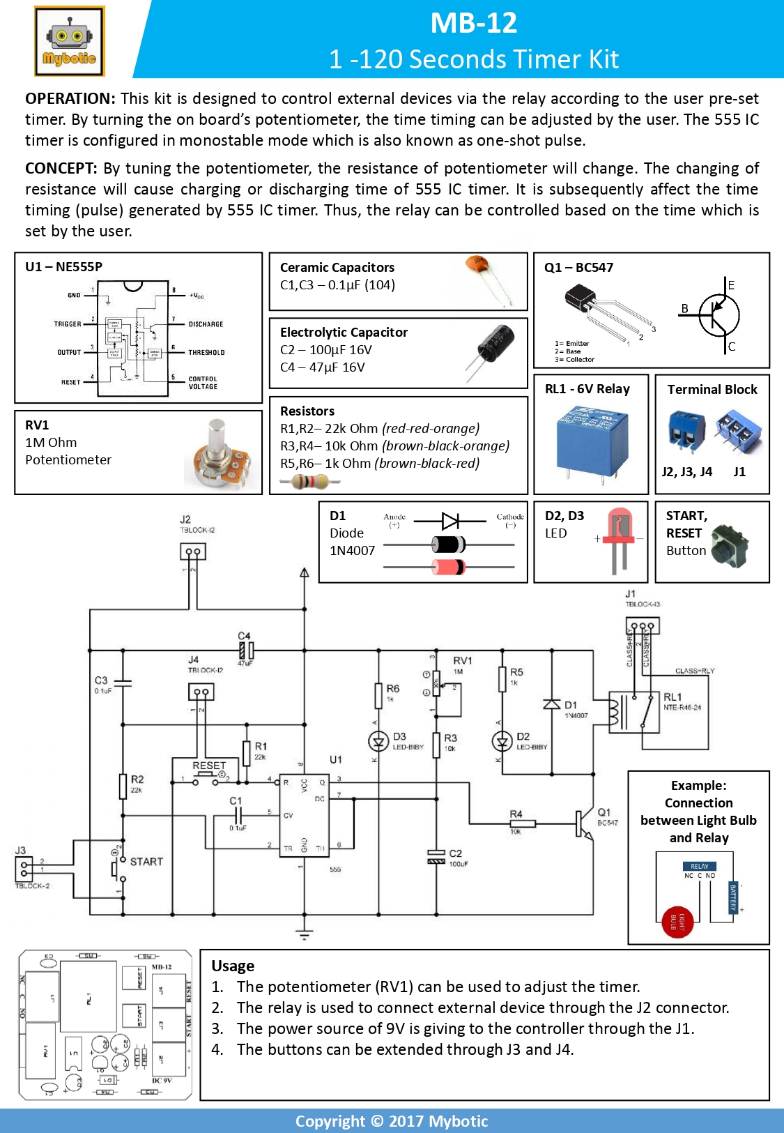 MB-12 1-120 Seconds Timer Hobby Kit 【 Mybotic Hobby Kit Series